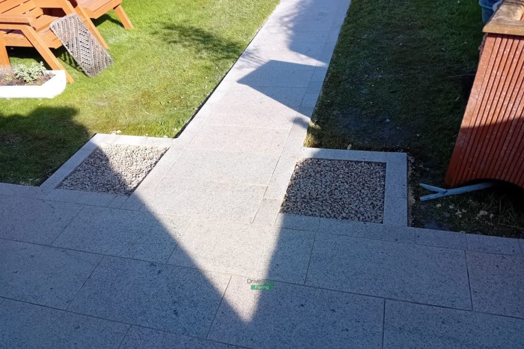 Patio with Black Limestone Slabs and Drainage System in Clontarf ...